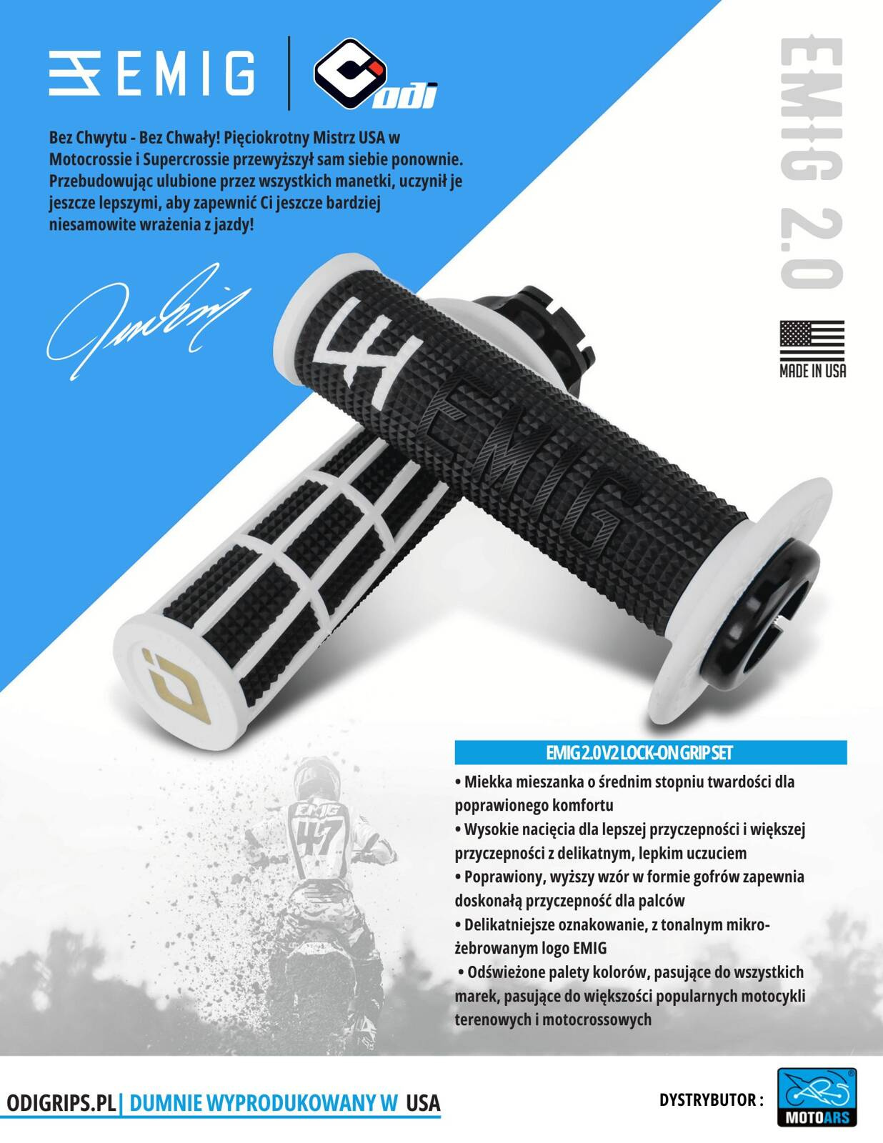 ODI manetki EMIG 2.0 V2 Lock-On Grip zestaw do 2T i 4T biało - szary | Off-Road / Motocykl ...